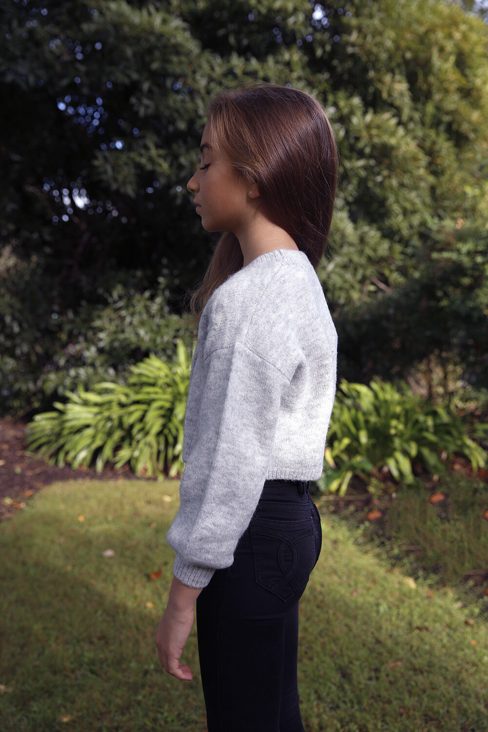 Tween Girl Cosy Crop Cardi in Grey Marle | Bardot Junior