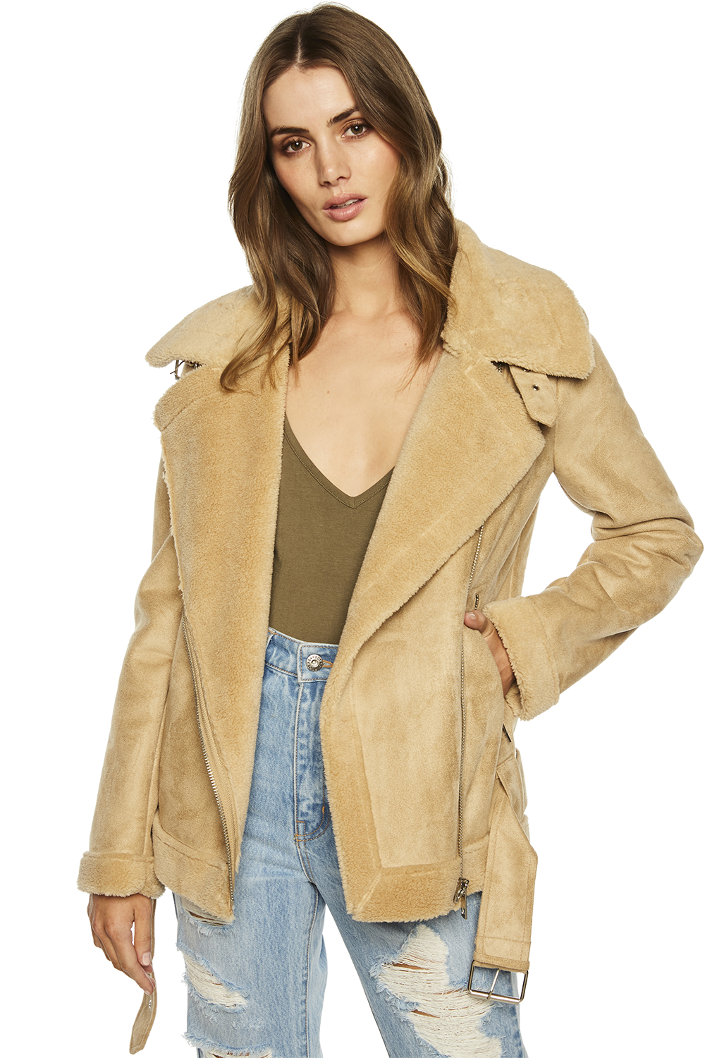 Suedette Faux Fur Jacket Ladies Clothing And Jackets And Coats Bardot