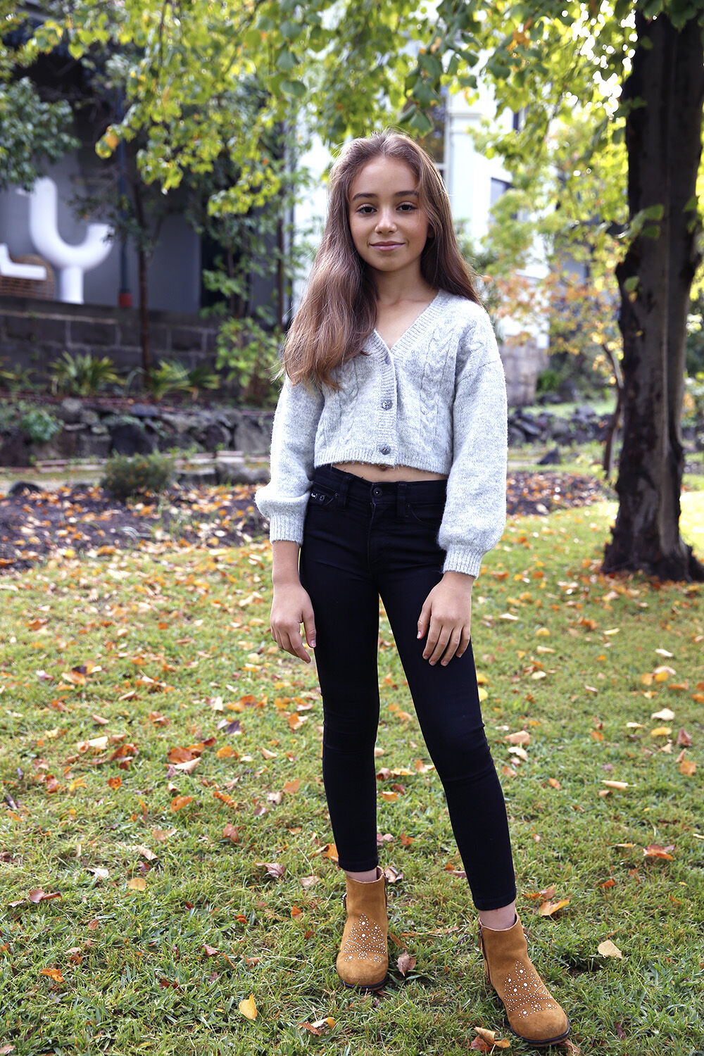 Tween Girl Cosy Crop Cardi in Grey Marle | Bardot Junior