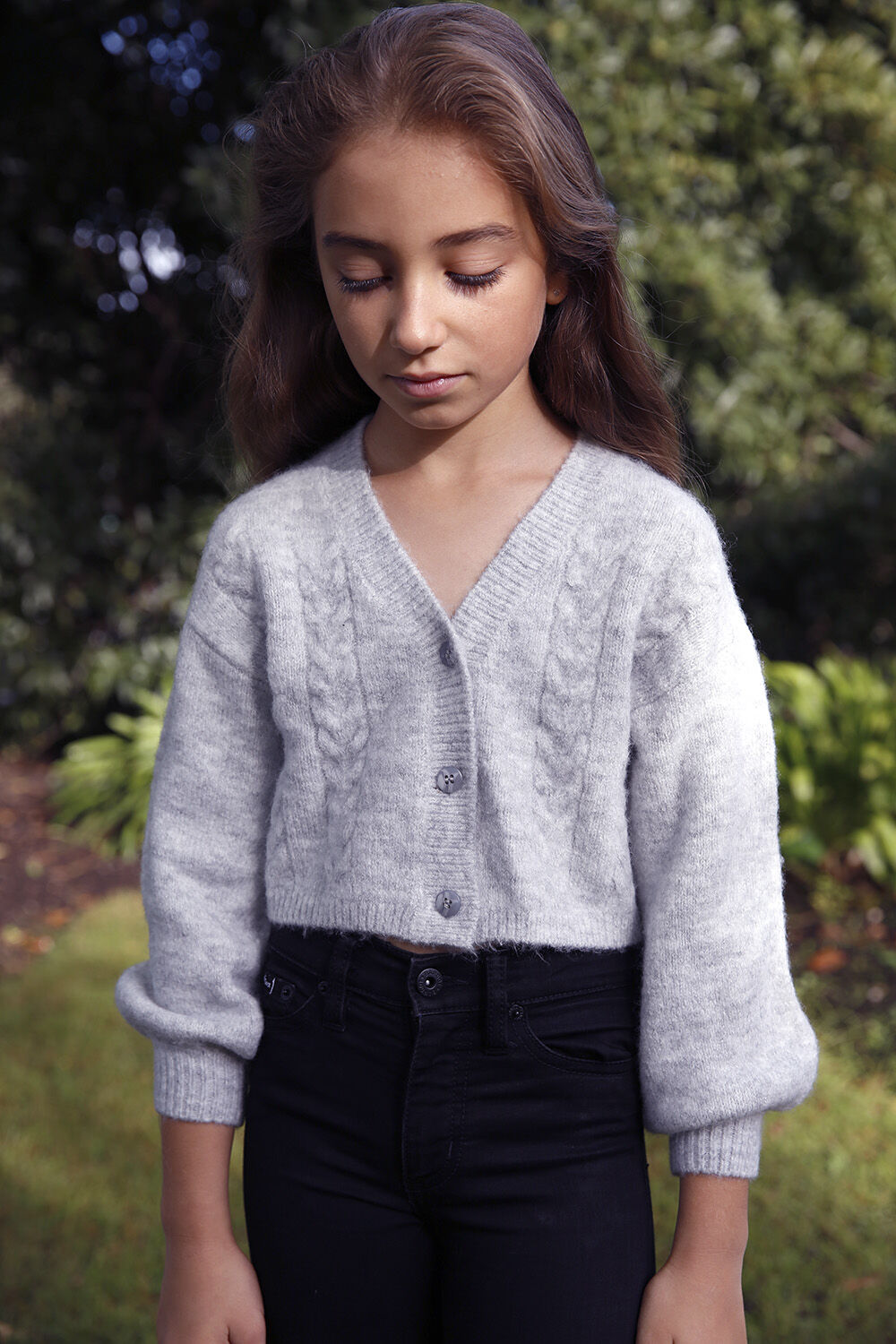 Tween Girl Cosy Crop Cardi in Grey Marle | Bardot Junior